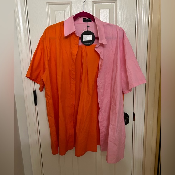 White Fox Boutique | Tops | Button Up Shirt Orange And Pink Splice ...